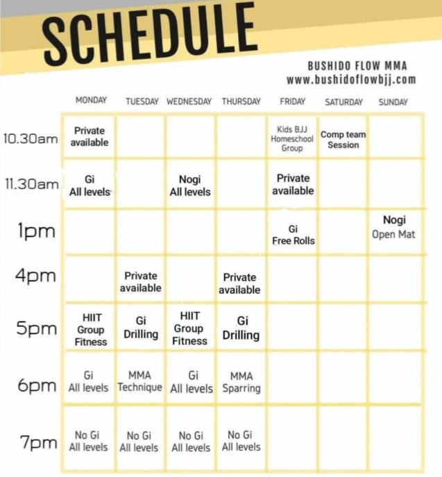 Timetable – Bushido Flow MMA
